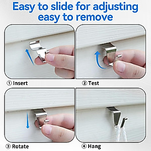 Amuille 20 Pack Vinyl Siding Hooks, No Hole Siding Hanging Hangers, Heavy-Duty Stainless Steel Vinyl Siding Hanger, Reusable Siding Clips for Hanging Holiday Decorations, Plaques, String Light