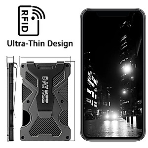 DAYREE Minimalist Wallet for Men Slim Aluminum metal wallet Money Clip with 1 Clear ID Holder,Front Pocket Carbon Fiber RFID Blocking Tactical Wallet for Mens Gift (Black)