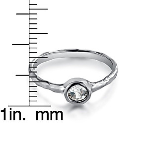 Azaggi Sterling Silver Handcrafted Textured Stackable Ring With Cubic Zirconia (sterling-silver, 8)