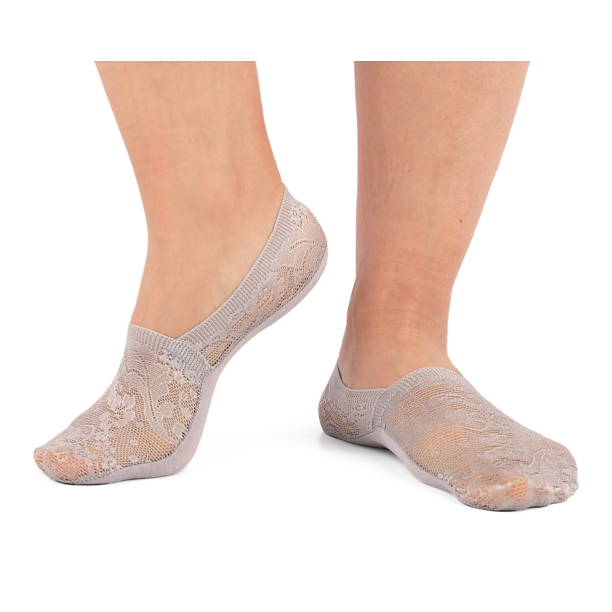 Flammi Women's Lace No Show Liner Socks Non Slip Cotton Bottom 6 Pairs (2Beige,Black,Grey)