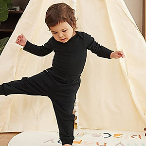 SOBOWO 2-Piece Unisex Baby Bodysuit and Pants Outfits Set for Newborn Boys Girls 0-24 Months (0-3 Months, Black Long Sleeve)