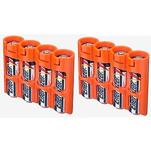 Storacell AA Battery Storage Caddy (2 Pack), Orange, Holds 4 Batteries (Not Included)