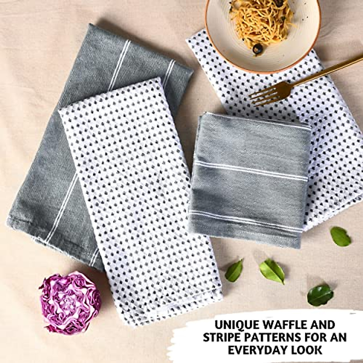 Folkulture 100% Cotton Kitchen Towels with Hanging Loop, Waffle Weave St Patricks Day Kitchen Towels and Dishcloths Sets, Hand Towels for Kitchen, 20 x 28 inches, Set of 4, (Khaki Green)