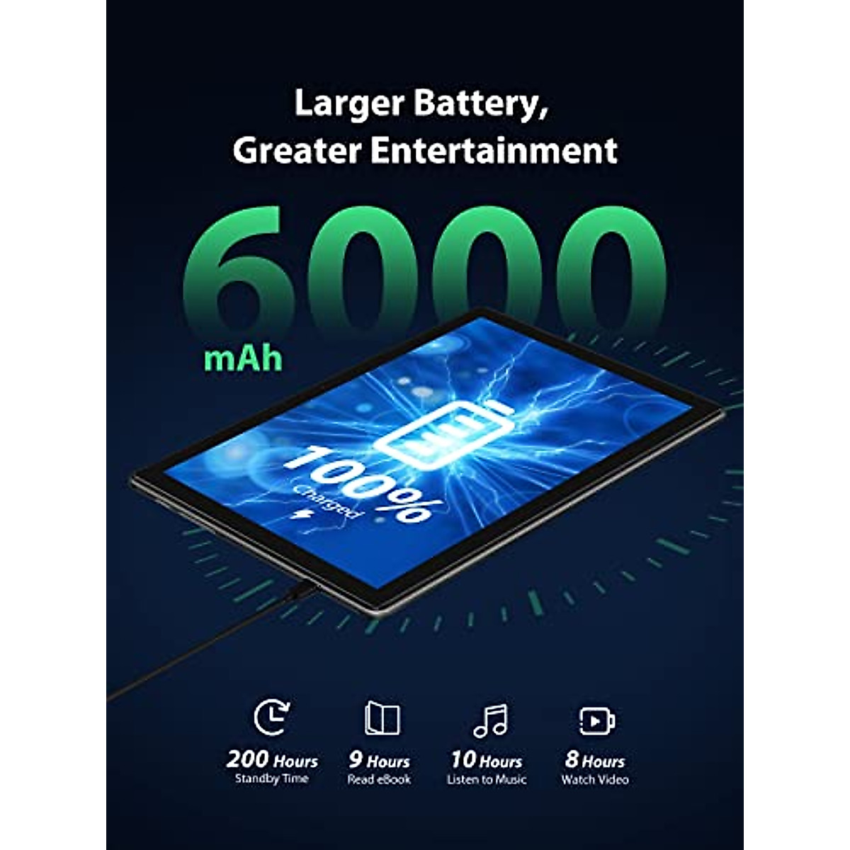 YUMKEM 10 inch Octa Core Tablet, 4GB RAM 64GB Storage, Android Tablet with Keyboard and Tablet Case, 10.1” IPS HD Display, Android OS, 6000 mAh Battery, Bluetooth, 5G Wi-Fi, GPS, FM, Dark Grey