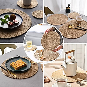 Round Jute Placemats, Woven Braided Place Mats, Natural Farmhouse Table Placemats for Dining Table, 11.8 inch