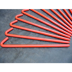 A 24 Pack of Steel Hook Stakes.18" long.Coated with Safety Orange Enamel