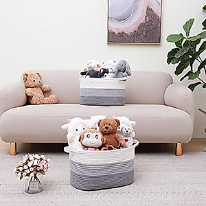 Bienvoun Cotton Rope Storage Baskets - 3 Packs Woven Storage Bins with Handle, Toy Storage Baskets, Blanket Baskets for Toy Storage, Blanket Storage, Book Storage(Grey)