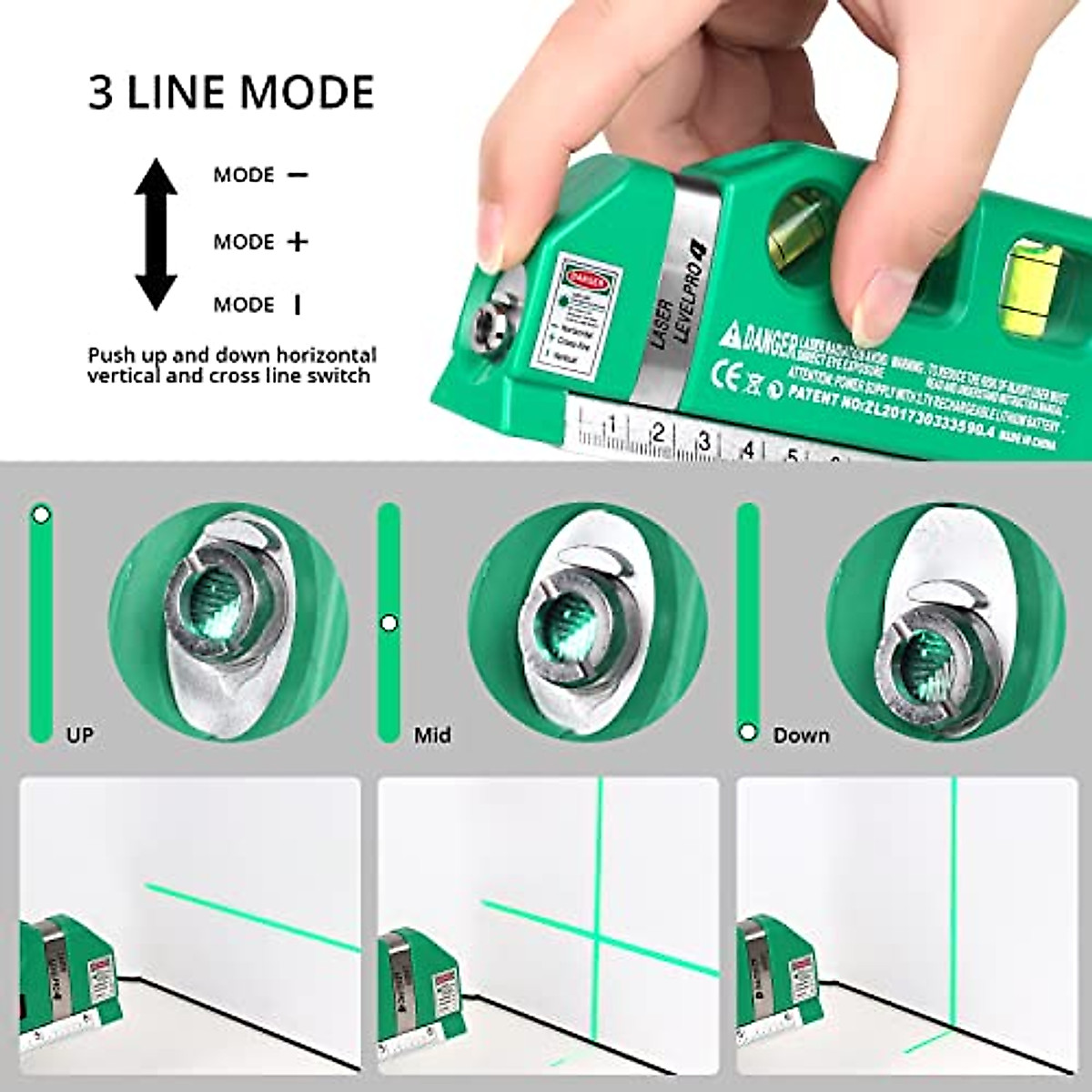 Semlos Laser Level Line Tool, Multipurpose Laser Leveler Tool Kit With Metric Rulers 8FT/2.5M, Rechargeable Battery for Picture Hanging Cabinets Tile Walls - 2023 Latest Upgrade Version