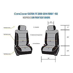 CarsCover Custom Fit 2009-2014 Ford F150 F250 F350 Pickup Truck Neoprene Car Front Seat Covers Gray & Black Sides Driver & Passenger Cover