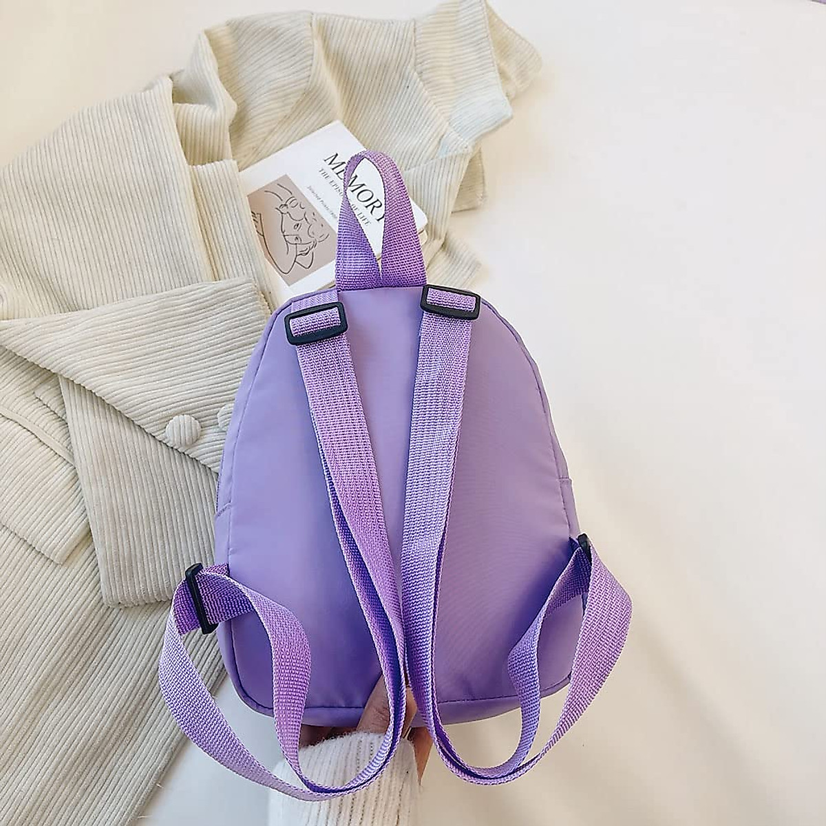 LAKEDREAM Casual Nylon Women Mini Backpack Fashion Solid Color Preppy Style Female Small Travel Knapsack Rucksacks (Style A Purple)