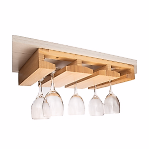 Mateda Bamboo Wine Glass Holder, Under Cabinet Hanging Stemware Display Rack