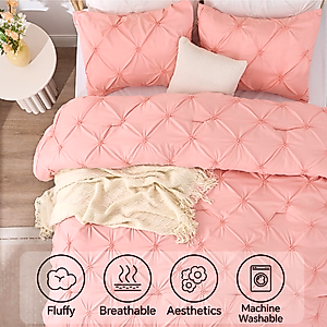 BEDELITE Pink Twin Comforter Set for Girls - 2 Peices Boho Pintuck Bedding Comforter Sets, Lightweight Soft & Warm Twin Bedding Sets with 1 Pillowcase for All Season