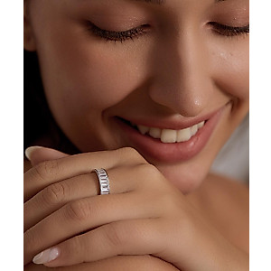 Michooyel Emerald Cut Eternity Ring for Women Channel Setting Wedding Ring Diamond Bands Rings Sterling Silver Cubic Zirconia Statement Rings for Women