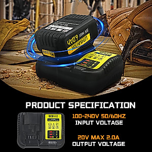 byczone Replacement Battery Charger DCB112 for Dewalt 20V Lithium-Ion Battery, Compatible with Dewalt 12V/20V Li-ion Battery DCB208 DCB206 DCB205 DCB204 DCB201 DCB200 DCB230 DCB240