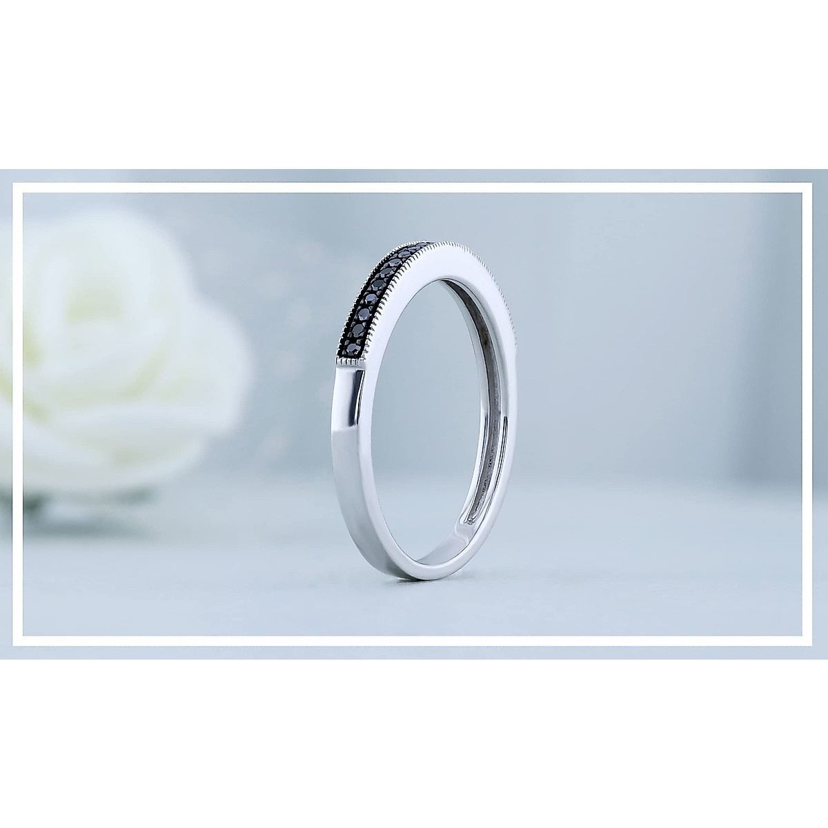 Dazzlingrock Collection Round Black Diamond Stackable Wedding Band for Women (0.10 ctw) in 925 Sterling Silver, Size 7