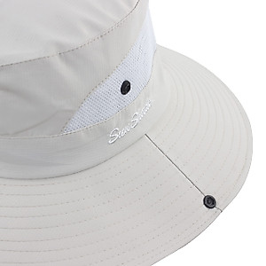 Muryobao Women's Sun Hat Outdoor UV Protection Foldable Mesh Bucket Hat Wide Brim Summer Beach Fishing Cap Pure Beige