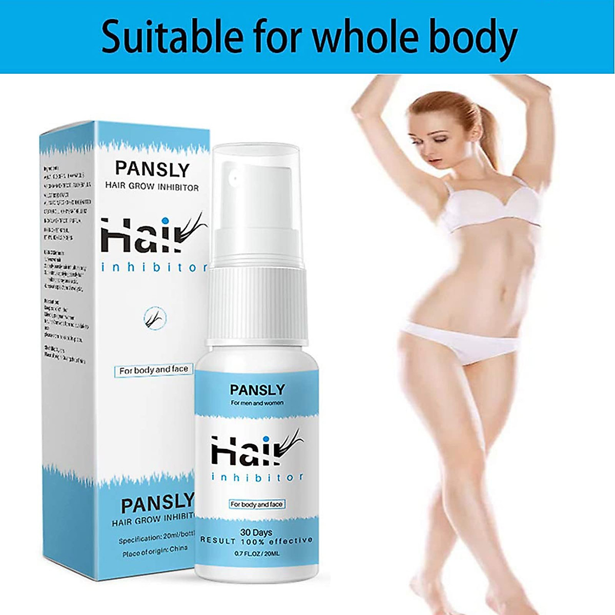 Hair Growth Inhibitor Spray - Permanent Hair Removal for Underarm, Arm, Leg, Bikini Areas for Women and Men, 20ML