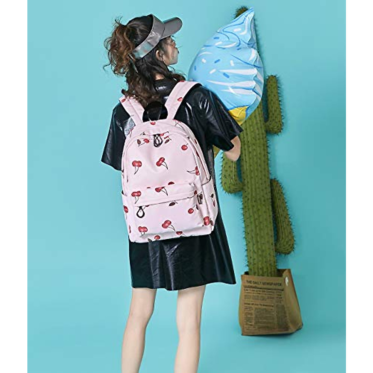 Acmebon Waterproof Stylish School Backpack for Teen Girl Roomy Backpack Purse for Women Cherry