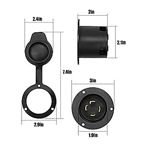 TADYAO 30Amps Flanged Power Inlet, NEMA L14-30P Generators Flanged Inlet Plug 125/250V 7500W RV Power Outlet with Cover