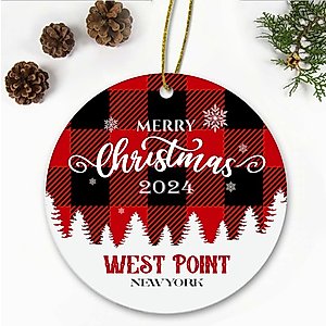 Merry Christmas West Point New York Ornament 2024 - Xmas Holiday Keepsake for Decor West Point NY Ornament Souvenir Gift Family Friends - New Home Ornament 3" Plastic