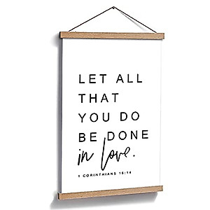 HPNIUB Natural Wood Magnetic Hanger Frame & Canvas Poster-Bible Verse Canvas Wall Art Print Inspirational Typography Positive Art Painting 28X45cm Frames Hanging Kit