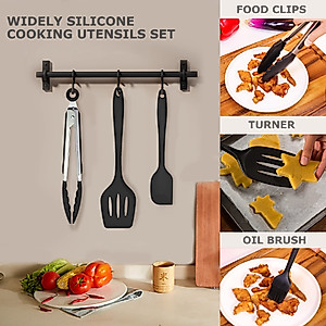 Silicone Kitchen Cooking Utensils Set Kitchen Spatula Set with Holder,5 pcs Heat Resistant Silicone Kitchen Utensils Gadgets Tools Set for Nonstick Cookware,Dishwasher Safe (Black)