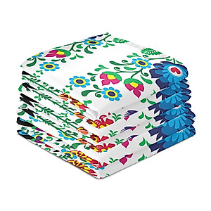 Polish Floral Rooster Folk Art Colorful On White Set of 1 Polyester Kitchen Dish Towel, Dishtowels Waffle Dishcloths, Hemmed Napkin Towel, Hand Bar Tea Towels with Hanging Loop