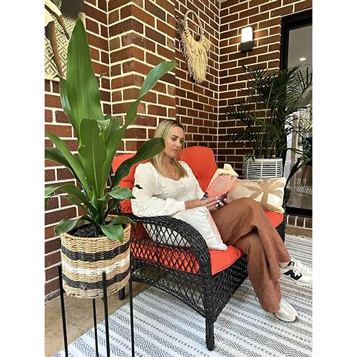 Harlie & Stone Outdoor Seat Cushion, Patio Chair Cushions, Outdoor seat Cushions Set of 2, Replacement Cushions for Outdoor Furniture, Outdoor Chair Cushion, 22 x 22 Outdoor Cushions - Orange