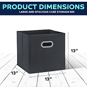 Pomatree 13x13x13 Storage Cube Bins - 6 Pack | Large and Sturdy, Dual Plastic Handles | Cube Storage Bins | Foldable, Closet and Storage Fabric Bin Baskets | Home and Office Organizers (Dark Grey)