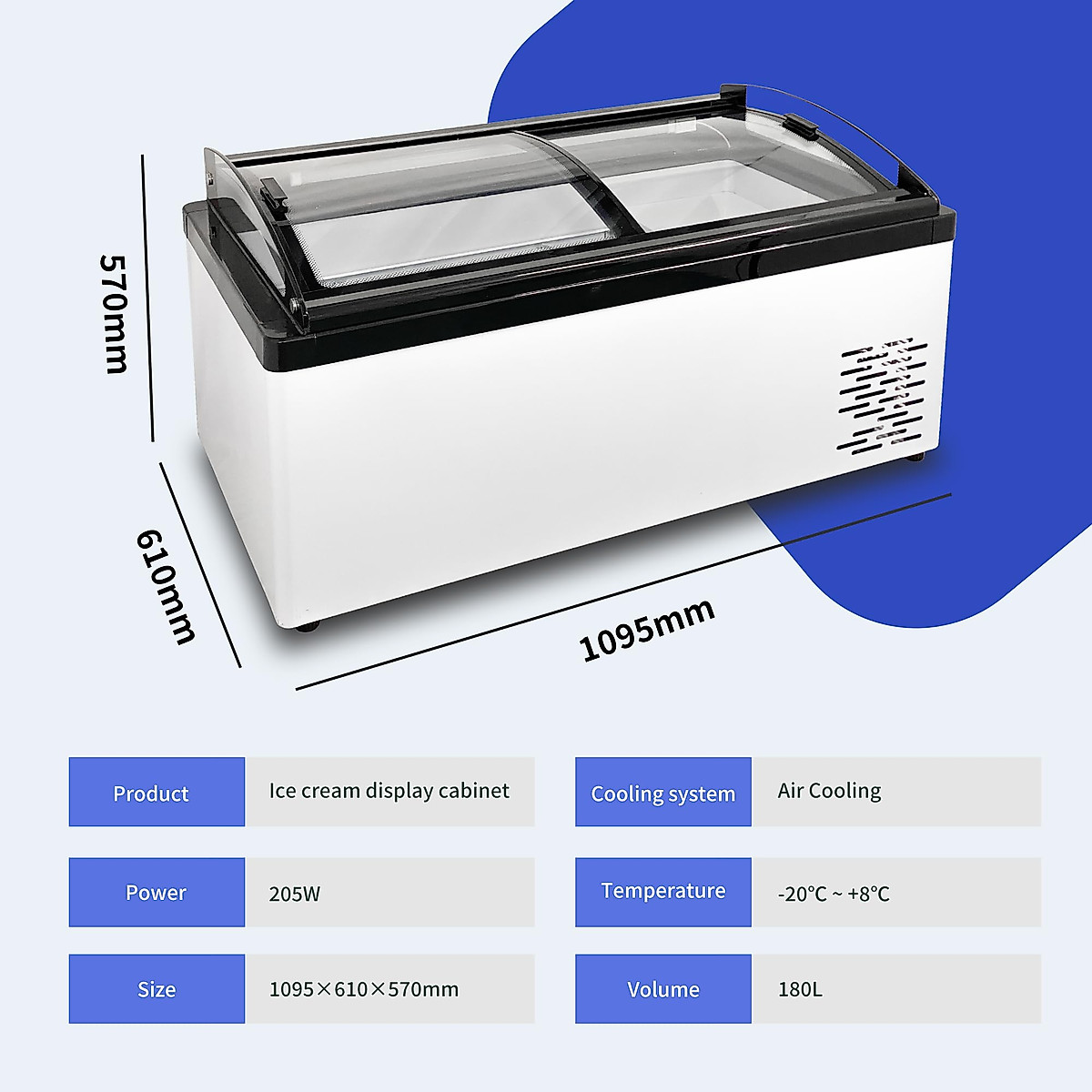 Mvckyi Ice Cream Dipping Cabinet Commercial Ice Cream Display Freezer, 6 Square Pans Gelato Freezer Display Case, Countertop Hard Ice Cream Showcase with LED Light, for Bar, Coffee Shop