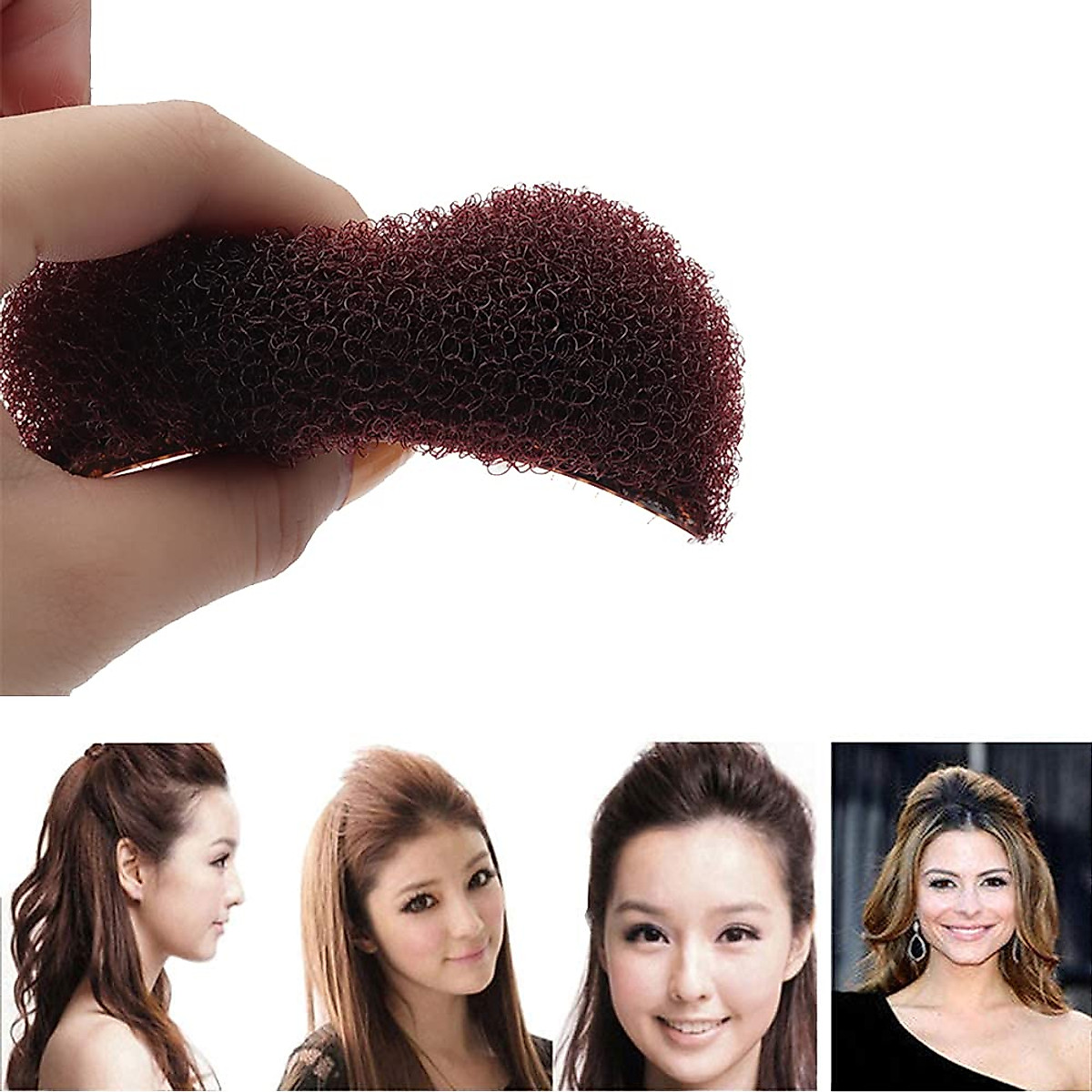 2PCS Women Lady Girls Soft Sponge Foam Hair Base Inserts Bump Up Hair Pads Stick Bun Maker Hair Styling Clip Hair Comb Braid Tool Hair Styling Accessories Brown
