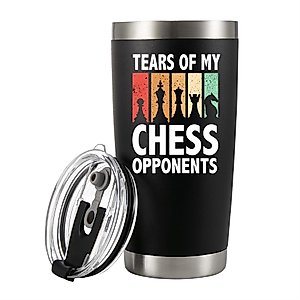 Panvola Tears Of My Chess Opponents Chess Gifts Player Coach Chess Lover Dad Boyfriend Husband Brother Vacuum Insulated Tumbler Stainless Steel Travel Mug with Lid and Straw (Black, 20 oz)