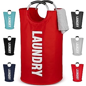 Zulay Home 82L Large Heavy Duty Laundry Basket Collapsible - Non-Slip Padded Laundry Bag With Handles - Waterproof Collapsible Laundry Baskets & Laundry Hampers For Bedroom, Dorm, Travel (Red)
