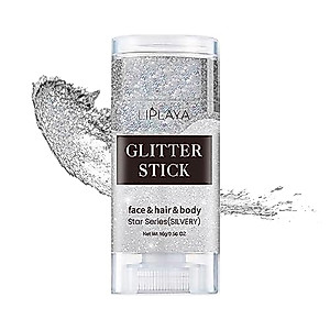Mysense Silver Body Glitter Stick, Singer Concerts Face Glitter Gel, Holographic Mermaid Sequins Chunky Glitter, Music Festival Rave Hair Accessories Glitter Makeup for Women, 0.56oz