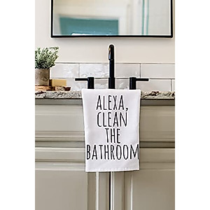 Moonlight Makers Waffle Hand Towel, Classic Weave Design, Ultra Absorbent Dish Cloth, Funny Bathroom/Kitchen Hand Towel, Soft Cotton, Home Decor (Alexa Clean The Bathroom)