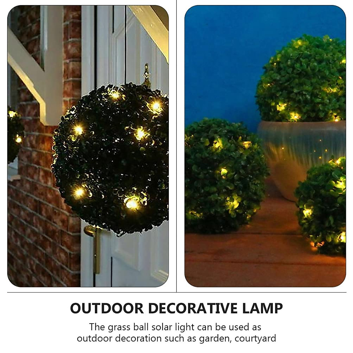 Beaupretty Solar Grass Ball Light Decorative Grass Balls Green Solar Lights Outdoor Artificial Topiary Plant Round Grass Flower Garland Decorations Garden Solar Lamp Warm White Plastic Lob