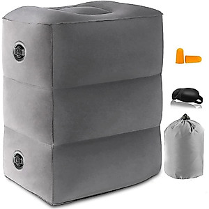 Inflatable Foot Rest Pillow for Air Travel,Kids/Adults Airplane Travel Pillow Accessories,Footrest Adjustable Height Kids Bed,Foot Rest Pillow for Kids & Adults on Plane,Car,Train,Office,Home (Grey)