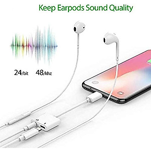 [Apple MFi Certified] Dual 2in1 Lightning Headphone Audio & Charger Adapter Splitter for iPhone iPad,2 Pack iPhone Headphone Adapter for iPhone 14/13/ 12/11/ XS/XS Max/XR/X/ 8/8plus/7/7 Plus/iPad