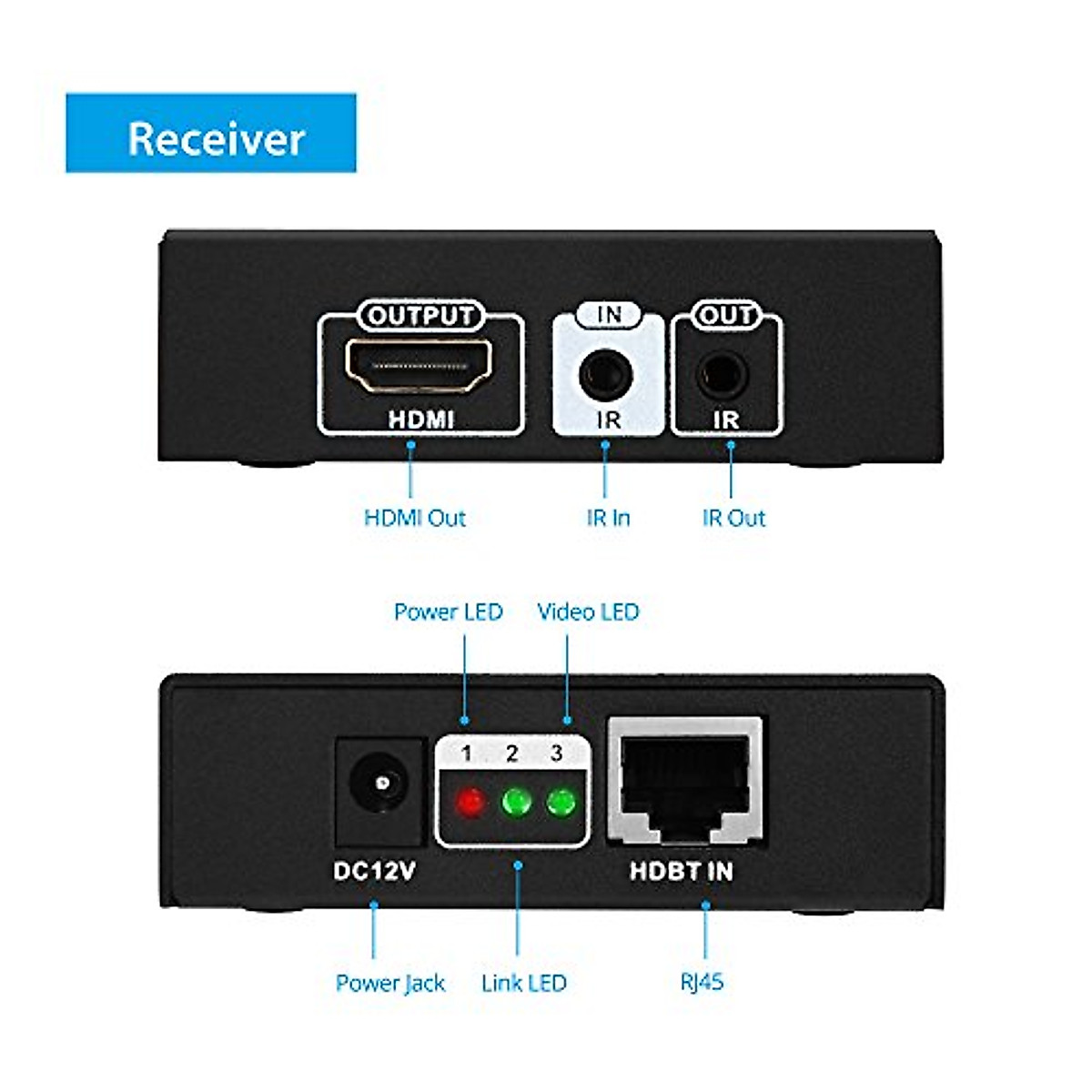 gofanco HDBaseT HDMI Extender 4K 60Hz (4:2:0 8-bit) Over CAT5e/CAT6/CAT7 Cable with Bi-Directional IR, PoC - Up to 70 Meters (230 feet) @ 1080p and 40 Meters (130 feet) @ 4K, HDCP 2.2 (HDbaseT-Ext)