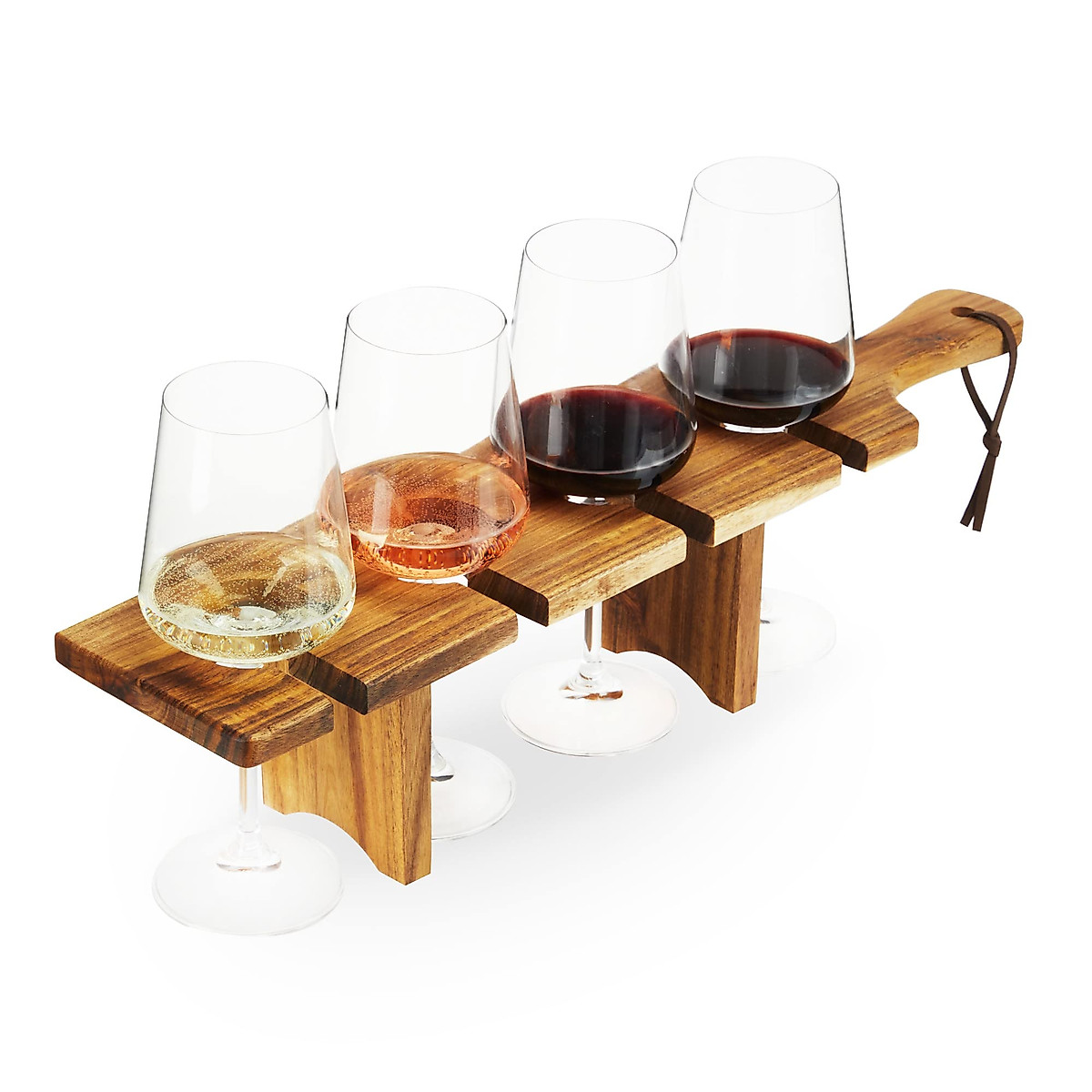 Twine Easy Wine Flight Server, Wine Tasting Carrier Board, Holds 4 Stemmed Wine Glasses, Acacia Wood Serving Tray, Set of 1