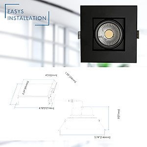 Perlglow 18 Pack 4 inch Gimbal Square Downlight Luminaire, Black Finish, LED Recessed Light Fixtures Dimmable 14W=120W, 1100 Lumens, CRI 90+, IC Rated, ETL Listed, 3CCT Selectable 3000K|4100K|5000K