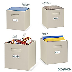 11 Inch Storage Cubes (Set Of 8) Storage Baskets | Features Dual Handles & 10 Label Window Cards | Cube Storage Bins | Foldable Fabric Closet Shelf Organizer | Drawer Organizers And Storage (Beige)
