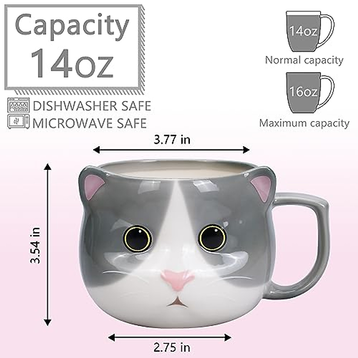ToCooTo Cat Mug 14 oz Cute Ceramic Coffee Mug 3D Porcelain Tea Mug for Women Kawaii Cup Cat Gifts for Cat Lovers Christmas Gifts Housewarming Holiday Birthday Gifts for Women Mom Kids Men and Friend