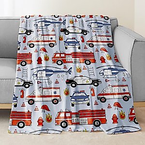 Fire Truck Toddler Bed Blanket, Firefighter Blanket for Boys Kids, Truck Blanket for Kids, Soft Warm Cozy Fleece Throw Blankets Gifts 40x50 Inch