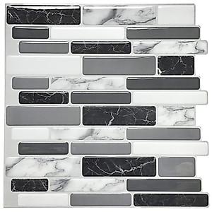 Art3d 12"x12" Peel and Stick Backsplash Tile for Kitchen, Marble Grey (6-Sheet)