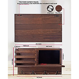 Megadream Key Holder for Wall, Front Door Organizer Wooden Mail Letter Holder Box, Key Ring Holder for Wall with Chalkboard, 4 Double Key|Coat|Bag Hooks