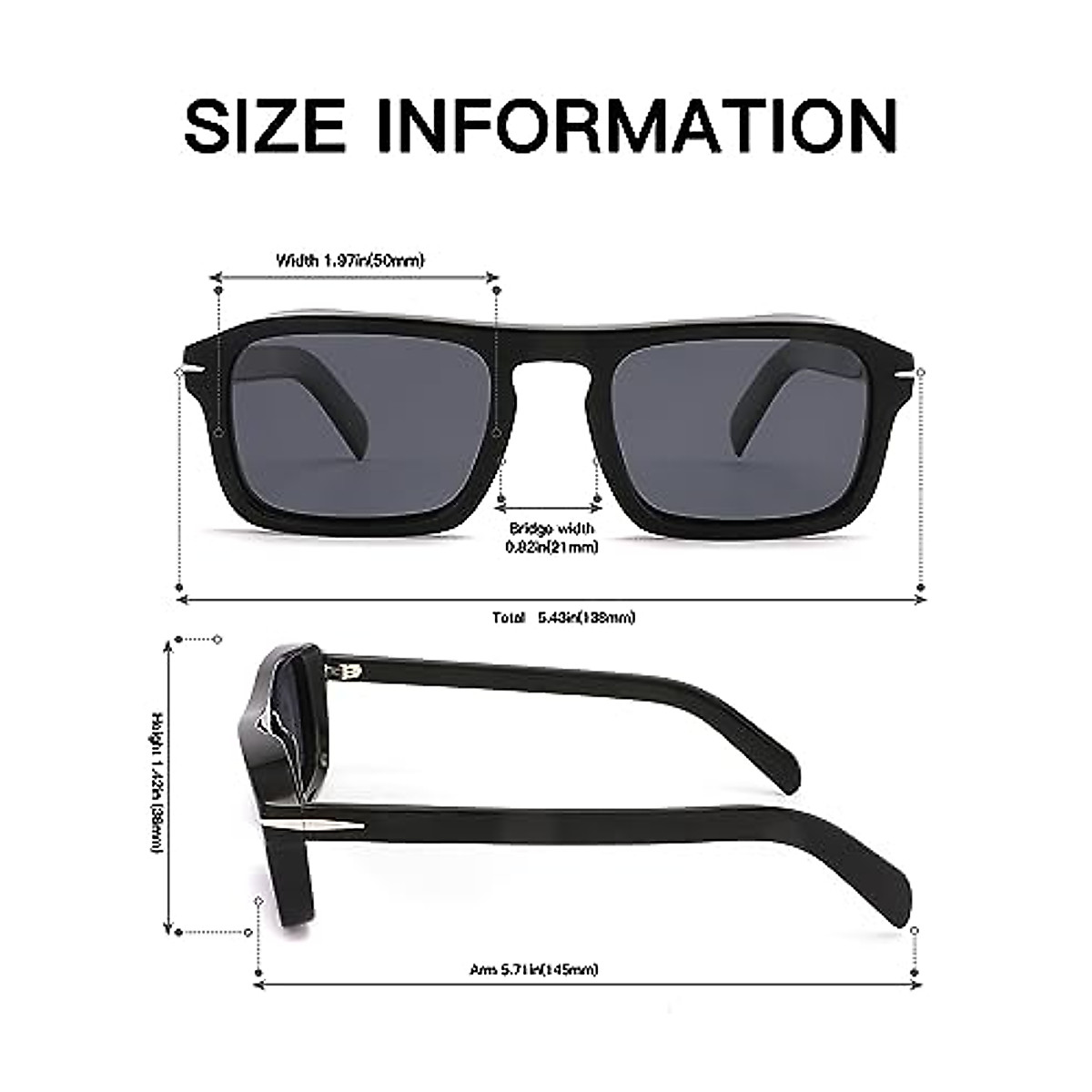 Baililai Small Rectangular Polarized Sunglasses for Men and Women with 100% UV Protection and HD Lens - Model 1404 (Black)