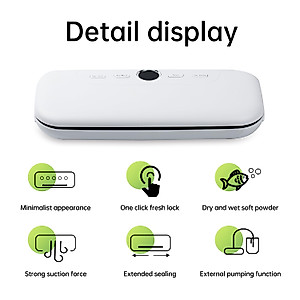 FDLQEOR Food Vacuum Sealer Machine, 80kPa Strong Suction, One-Touch Automatic Operation, 10 Vacuum Seal Bags, Dry & Moist Food Modes with Led Indicator Lights, Compact Design,White