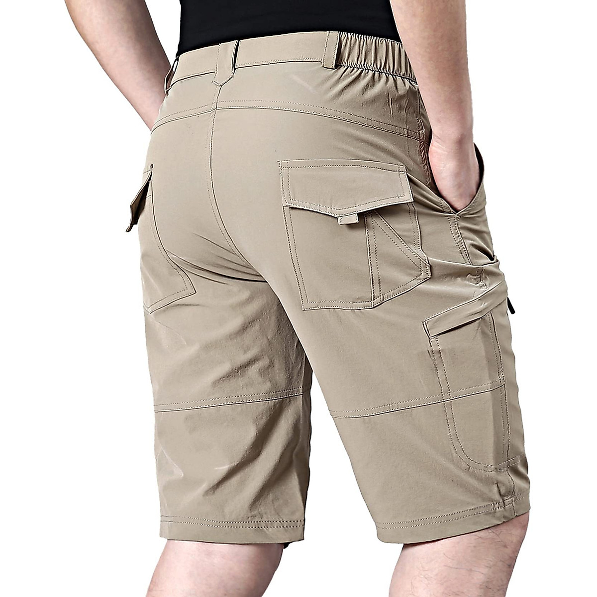 EXEKE Men's Lightweight Hiking Shorts Stretch Quick Dry Cargo Shorts with Multi Pocket 267-1XL/Khaki 32-33