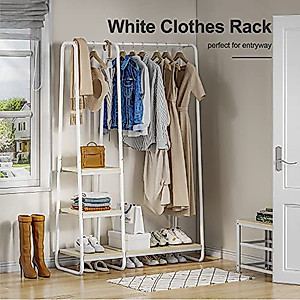 Raybee White Clothing Rack with Shelves, Heavy Duty Clothes Racks for Hanging Clothes Metal Clothing Rack Portable Wardrobe Rack Garment Rack Holds 245LBS 15.6" D x 39.9" W x 67.1" H